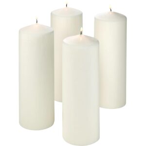 unscented pillar candles - set of 4 white pillar candles made from wax & cotton wick - 3x9” slow burning candles for emergency, weddings, & table centerpieces - tall pillar candles, parno