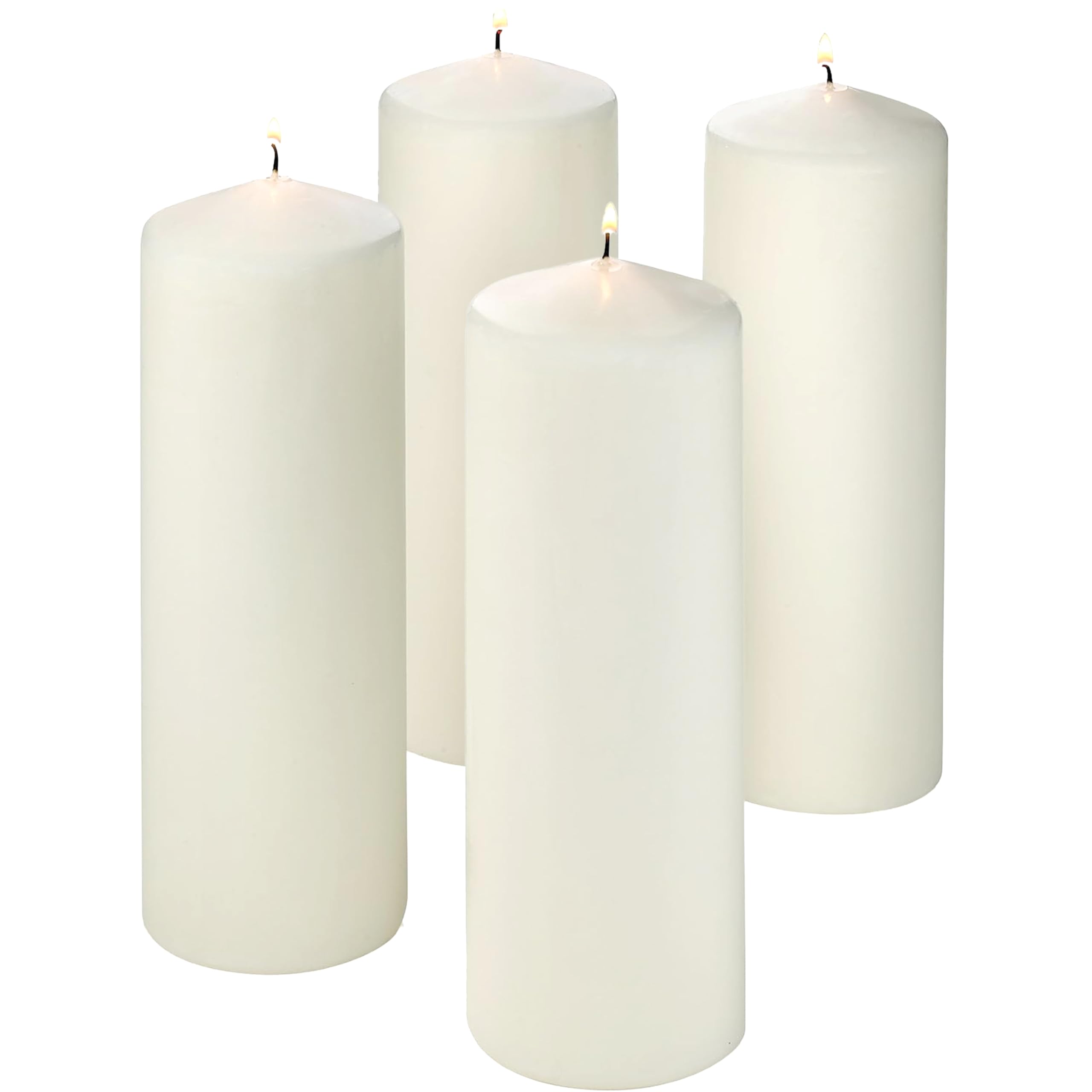 Unscented Pillar Candles - Set of 4 White Pillar Candles Made from Wax & Cotton Wick - 3x9” Slow Burning Candles for Emergency, Weddings, & Table Centerpieces - Tall Pillar Candles, PARNO