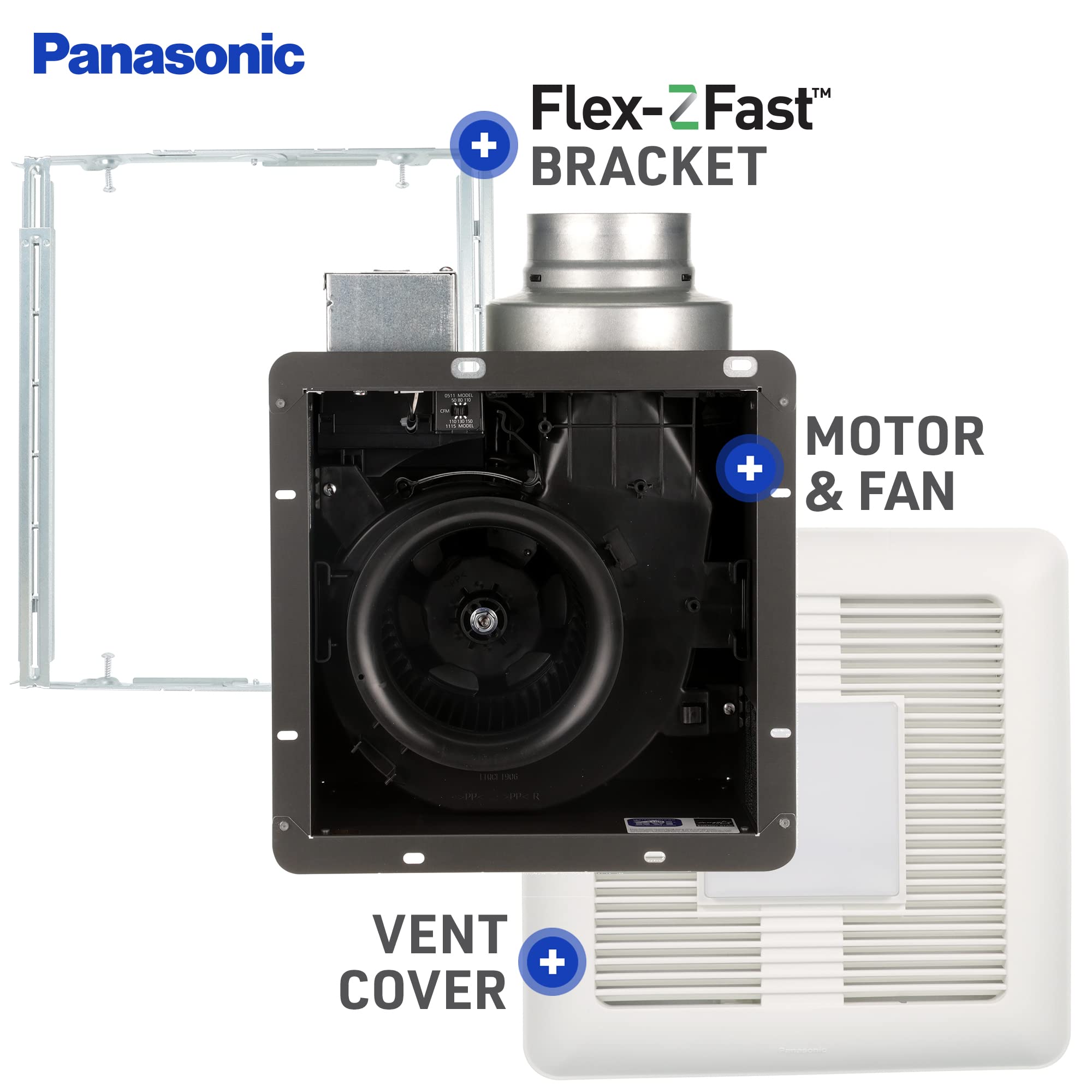 Panasonic FV-0511VQL1 WhisperCeiling DC Ventilation Fan with LED Light - 50-80-110 CFM - Quiet Bathroom Ceiling Fan