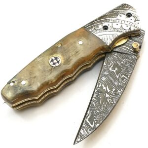 pal 2000 knives fol-9122 custom handmade damascus steel blade folding pocket knife with sheath - liner lock folding knife best for hunting, survival, edc, camping, and hiking.