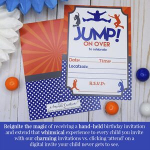 Jump Zone Bounce and Play Trampoline Park Jumping Birthday Party Invitations, 20 5x7 Fill In Cards with Twenty White Envelopes by AmandaCreation