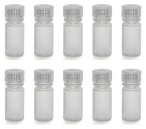 eisco pack of 10-4ml rigid plastic reagent bottle with narrow mouth (0.33" id) and screw cap - polypropylene