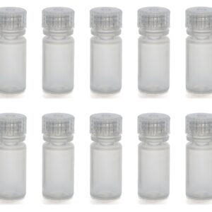 EISCO Pack of 10-4mL Rigid Plastic Reagent Bottle with Narrow Mouth (0.33" ID) and Screw Cap - Polypropylene