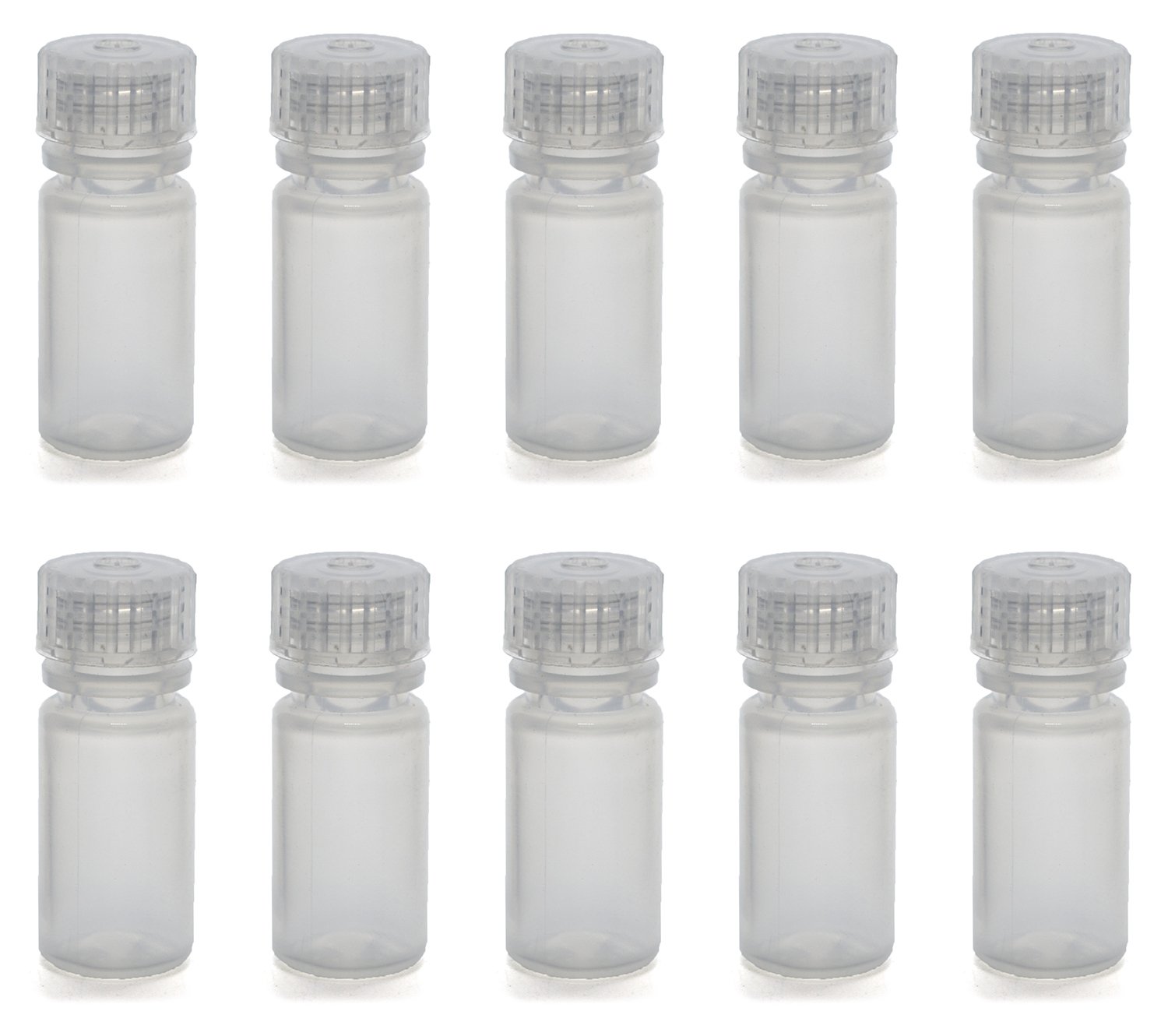 EISCO Pack of 10-4mL Rigid Plastic Reagent Bottle with Narrow Mouth (0.33" ID) and Screw Cap - Polypropylene