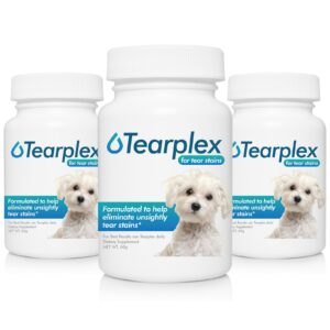 tearplex 3 pack, tear stain supplement for dogs and cats, #1 rated natural tear stain product - made in the usa, 100% tylosin free, veterinarian trusted - beef flavored