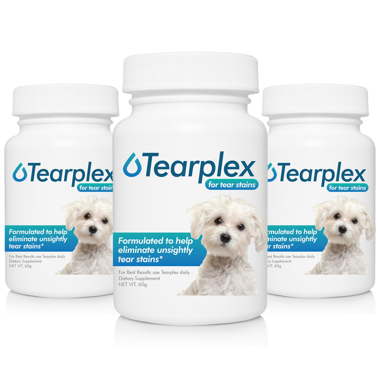 tearplex 3 Pack, Tear Stain Supplement for Dogs and Cats, #1 Rated Natural Tear Stain Product - Made in The USA, 100% Tylosin Free, Veterinarian Trusted - Beef Flavored