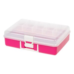 iris usa medium utility parts organizer, hardware tools crafts sewing supplies and embellishments carrying case with adjustable and removable dividers, pink