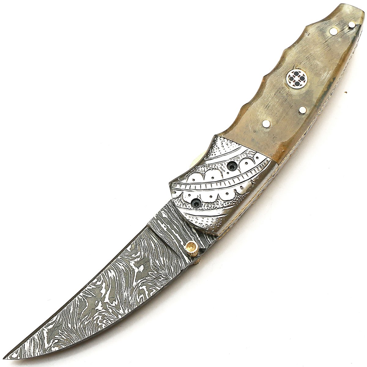 PAL 2000 KNIVES FOL-9122 Custom Handmade Damascus Steel Blade Folding Pocket Knife with Sheath - Liner Lock Folding Knife Best for Hunting, Survival, EDC, Camping, and Hiking.