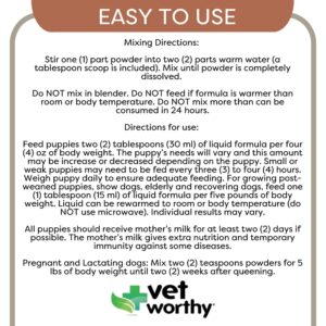 Vet Worthy Milk Replacement for Dogs - Milk Formula Replacer for Puppies, Pregnant, Lactating, Elderly or Recovering Dogs - Enriched with Colostrum, Whey Protein, Vitamins and Minerals - 12oz