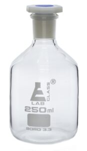 eisco 250ml (8.4oz) glass reagent bottle with acid proof polypropylene stopper, borosilicate 3.3 glass labs