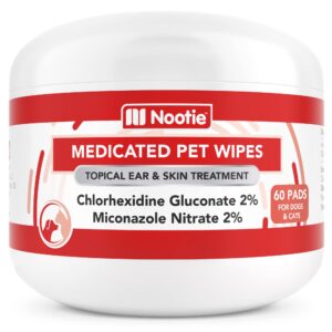 nootie medicated dog wipes, chlorhexidine & miconazole pet wipes for dogs & cats - 2” small wipes, 60 count - sold in over 10,000 vets & pet stores