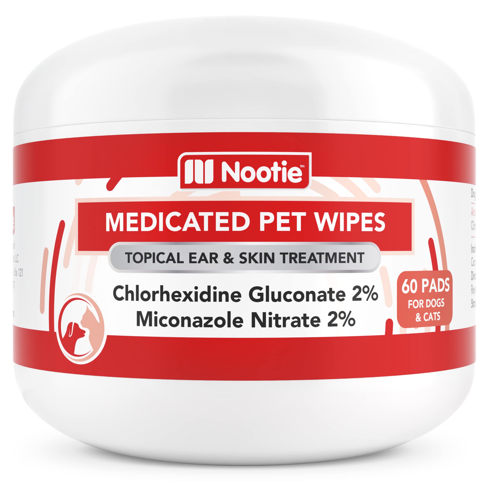 Nootie Medicated Dog Wipes, Chlorhexidine & Miconazole Pet Wipes for Dogs & Cats - 2” Small Wipes, 60 Count - Sold in Over 10,000 Vets & Pet Stores