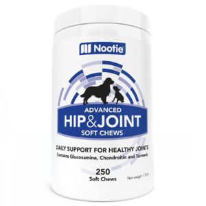 nootie glucosamine for dogs - 250 ct - hip and joint soft chews supplement for dogs - daily dog msm chondroitin chews with turmeric - joint care vitamins for all breeds and sizes usa