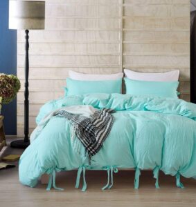 drefeel egyptian quality vibrant stone washed microfiber turquoise duvet cover queen size 3 pcs set (1 duvet cover, 2 pillowcases) - soft comforter cover quilt case - solid bedding