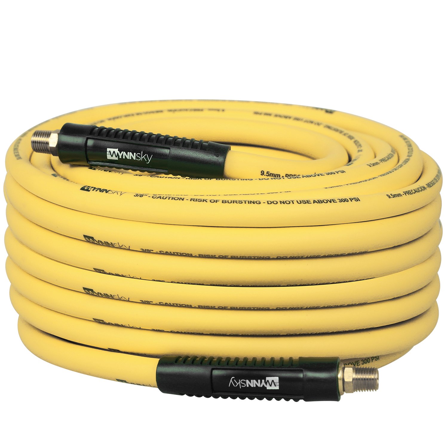 WYNNsky Hybrid Air Hose 3/8 in.X 100ft, 1/4"MNPT Fittings, 300 PSI Max Working Pressure,Non-Kinking, Lightweight, Flexible In Extreme Cold Weather, Excellent UV, Oil and Abrasion Resistant