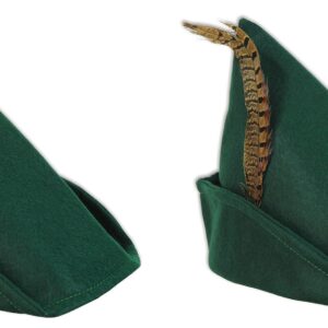 Beistle 2 Piece Novelty Felt Fabric Robin Hood Hats With Feathers Halloween Costume Accessory, Green/Brown