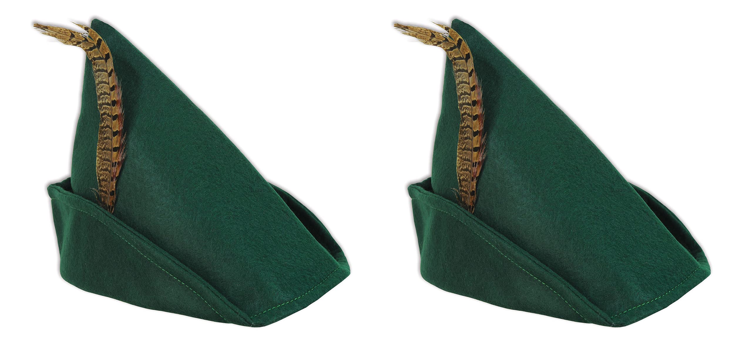 Beistle 2 Piece Novelty Felt Fabric Robin Hood Hats With Feathers Halloween Costume Accessory, Green/Brown