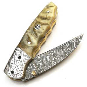 PAL 2000 KNIVES FOL-9122 Custom Handmade Damascus Steel Blade Folding Pocket Knife with Sheath - Liner Lock Folding Knife Best for Hunting, Survival, EDC, Camping, and Hiking.