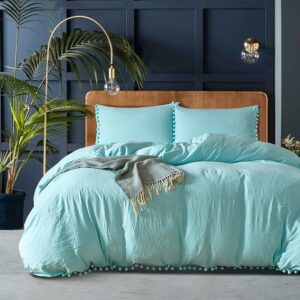 drefeel luxury quality stone washed microfiber turquoise duvet cover queen size 3 pcs set (1 duvet cover, 2 pillowcases) - soft comforter cover quilt case - solid bedding