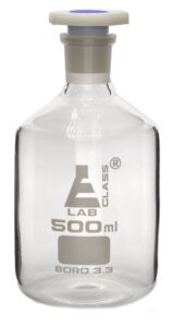 eisco 500ml (16.9oz) glass reagent bottle with acid proof polypropylene stopper, borosilicate 3.3 glass labs