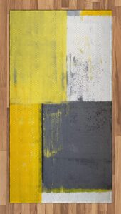 ambesonne grey and yellow area rug, street art modern grunge abstract design squares, flat woven accent rug for living room bedroom dining room, 2' 6" x 5', white charcoal grey pale yellow