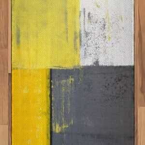 Ambesonne Grey and Yellow Area Rug, Street Art Modern Grunge Abstract Design Squares, Flat Woven Accent Rug for Living Room Bedroom Dining Room, 2' 6" x 5', White Charcoal Grey Pale Yellow