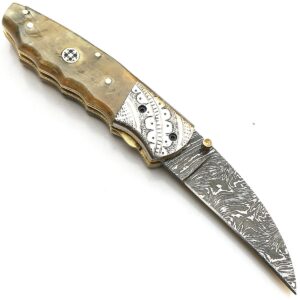 PAL 2000 KNIVES FOL-9122 Custom Handmade Damascus Steel Blade Folding Pocket Knife with Sheath - Liner Lock Folding Knife Best for Hunting, Survival, EDC, Camping, and Hiking.