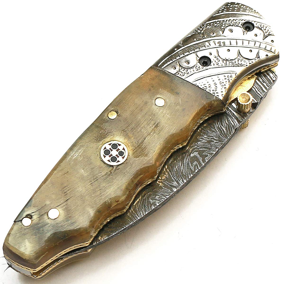 PAL 2000 KNIVES FOL-9122 Custom Handmade Damascus Steel Blade Folding Pocket Knife with Sheath - Liner Lock Folding Knife Best for Hunting, Survival, EDC, Camping, and Hiking.