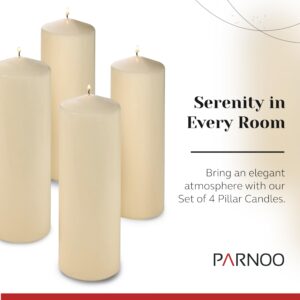 Unscented Pillar Candles - Set of 4 White Pillar Candles Made from Wax & Cotton Wick - 3x9” Slow Burning Candles for Emergency, Weddings, & Table Centerpieces - Tall Pillar Candles, PARNO