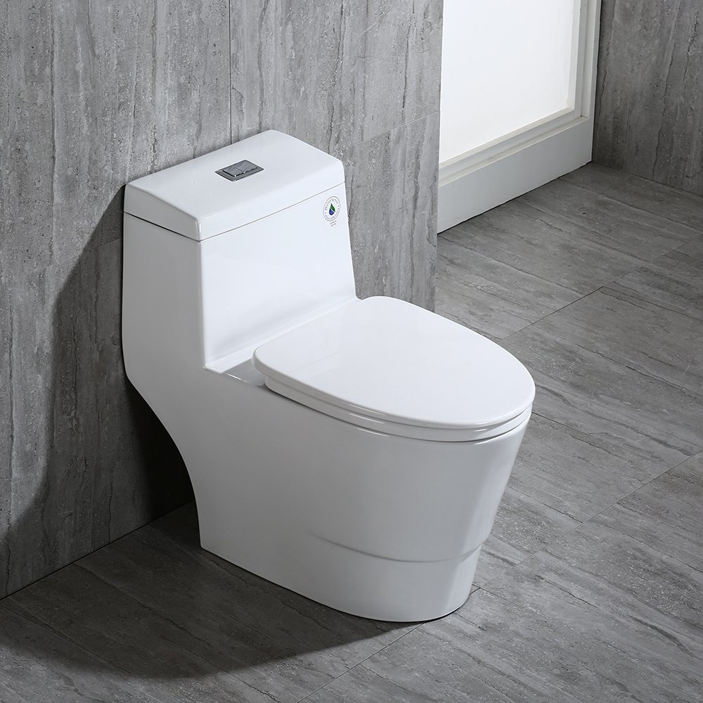 Woodbridgebath T-018 Dual Flush Elongated One Piece Toilet with Soft Closing Seat, Comfort Height, Water Sense