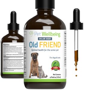 pet wellbeing old friend for senior dogs & cats - vet-formulated - aging immune system & joint mobility support in older pets - natural herbal supplement 4 oz (118 ml)