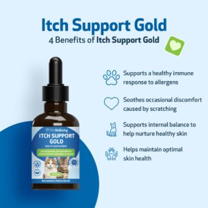 Pet Wellbeing Itch Support Gold for Cats - Occasional Itching, Scratching, and Hot Spots, Environmental and Seasonal Allergies, Dong Quai - Veterinarian-Formulated Herbal Supplement 2 oz (59 ml)