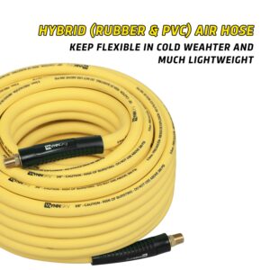 WYNNsky Hybrid Air Hose 3/8 in.X 100ft, 1/4"MNPT Fittings, 300 PSI Max Working Pressure,Non-Kinking, Lightweight, Flexible In Extreme Cold Weather, Excellent UV, Oil and Abrasion Resistant