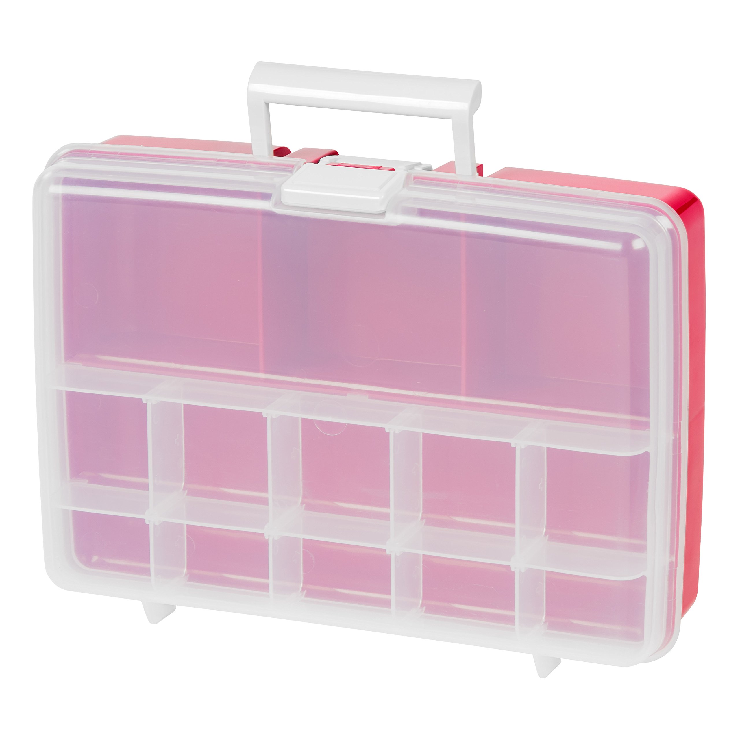 IRIS USA Medium Utility Parts Organizer, Hardware Tools Crafts Sewing Supplies and Embellishments Carrying Case with Adjustable and Removable Dividers, Pink