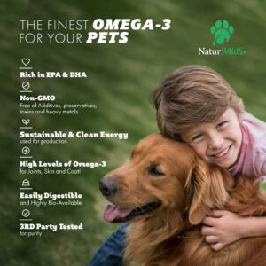 NATURPAWS Omega 3 Fish Oil Supplement for Dogs and Cats - 1000 mg Pure DHA and EPA Omegas - Supports Healthy Coat and Skin, Heart, Immune System, Joints and Hip - 180 softgels