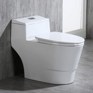 woodbridgebath t-018 dual flush elongated one piece toilet with soft closing seat, comfort height, water sense