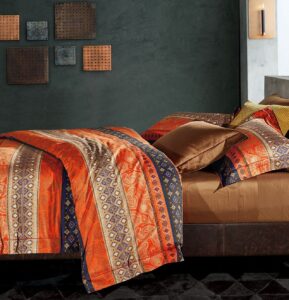 bohemian duvet cover striped ethnic boho reversible southwestern 400tc cotton king size bedding 3pc set navy white orange modern geo aztec print (queen)