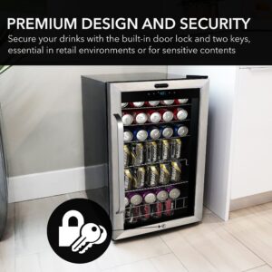 Whynter Beverage Refrigerator with Glass, 136-Can Cu. Ft. Drink Mini Fridge with Lock and Digital Control, BR-1211DS, 3.4 Cubic Feet, Stainless Steel Door/Black Sides