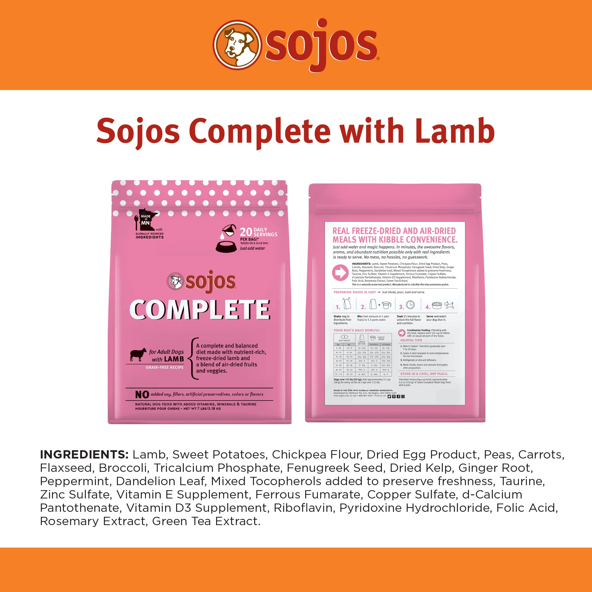 Sojos Complete Lamb Recipe Dehydrated Dog Food, 7 lb