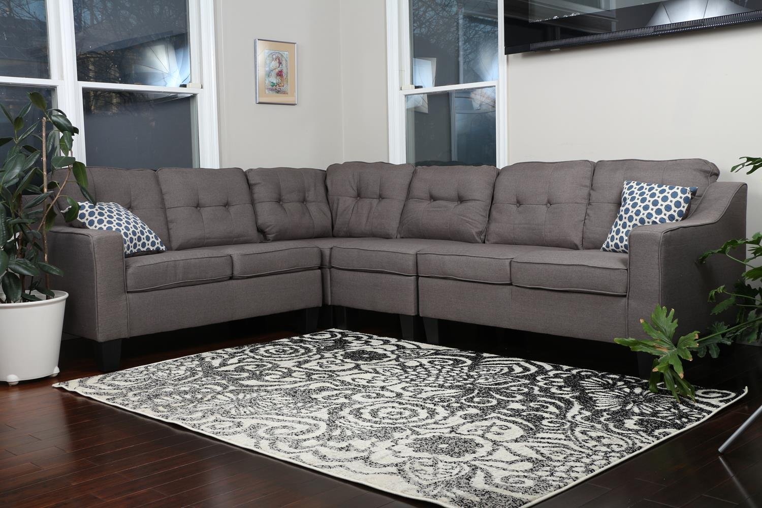 Oliver Smith - Large Brownish Grey Linen Cloth Modern Contemporary Upholstered Quality Sectional Left or Right Adjustable Sectional 106" x 82.5" x 34"