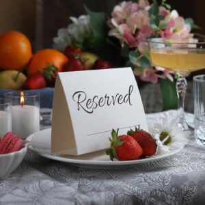 20 Pack Modern Reserved Table Sign With Name Line - Reserved Signs For Wedding - White Reserved Signs - Wedding Accessories - Tent Cards For Reserving Seats & Places - Place Cards for Party, Event