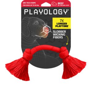 playology dri tech rope dog chew toy for medium dogs up to 50lbs. | engaging, all-natural beef scented red dog toy for tough chewers | easy to clean | interactive and non-toxic