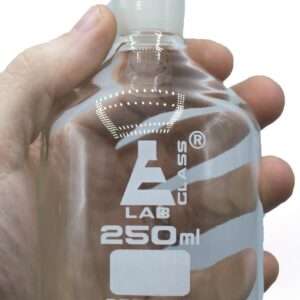 EISCO 250mL (8.4oz) Glass Reagent Bottle with Acid Proof Polypropylene Stopper, Borosilicate 3.3 Glass Labs