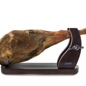 ARCOS - Professional Ham Stand. Elegant Lacquered Pine Wood Ham Holder with Metal Hardware. Premium Prosciutto Carving Stand. 20"x11"x7" - Mahogany Color