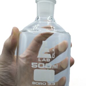 EISCO 500mL (16.9oz) Glass Reagent Bottle with Acid Proof Polypropylene Stopper, Borosilicate 3.3 Glass Labs