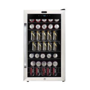 whynter beverage refrigerator with glass, 136-can cu. ft. drink mini fridge with lock and digital control, br-1211ds, 3.4 cubic feet, stainless steel door/black sides