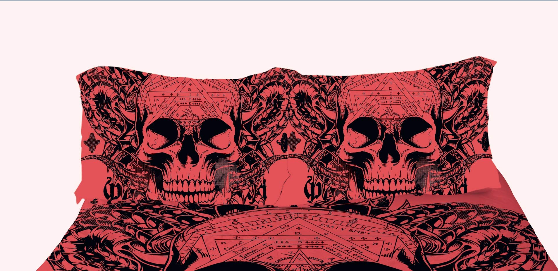 YSJANDFM Anole 3 Pcs Soft Luxury Youth 100% Polyester Shell Fully Reversible 3-Piece Modern Flower Skull Duvet Cover Set Queen Size Red No Comforter (Queen 3pcs)