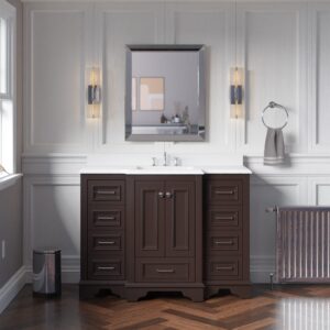 nantucket 48-inch bathroom vanity (quartz/chocolate): includes chocolate cabinet with stunning quartz countertop and white ceramic sink