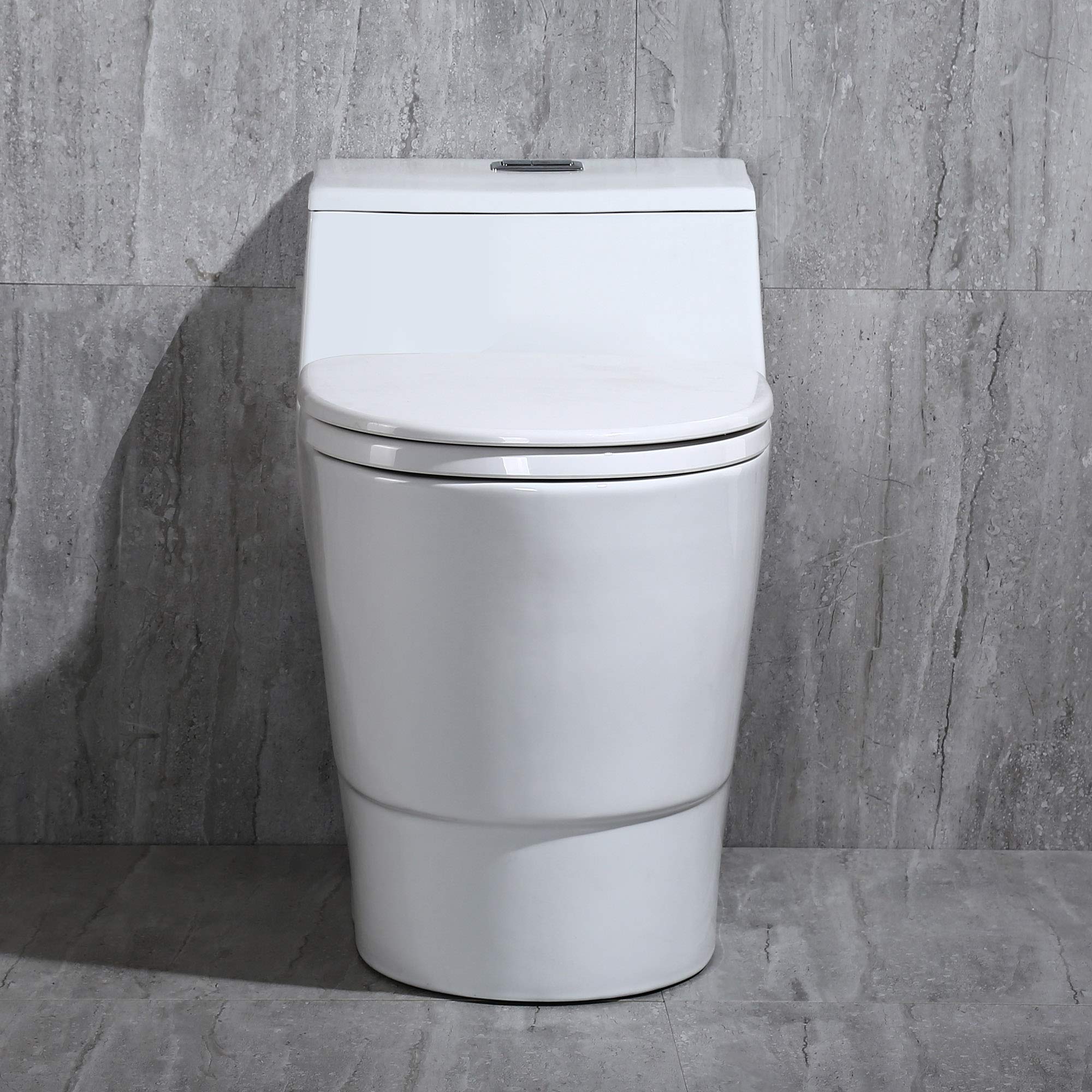 Woodbridgebath T-018 Dual Flush Elongated One Piece Toilet with Soft Closing Seat, Comfort Height, Water Sense