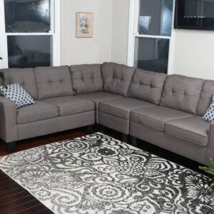 Oliver Smith - Large Brownish Grey Linen Cloth Modern Contemporary Upholstered Quality Sectional Left or Right Adjustable Sectional 106" x 82.5" x 34"